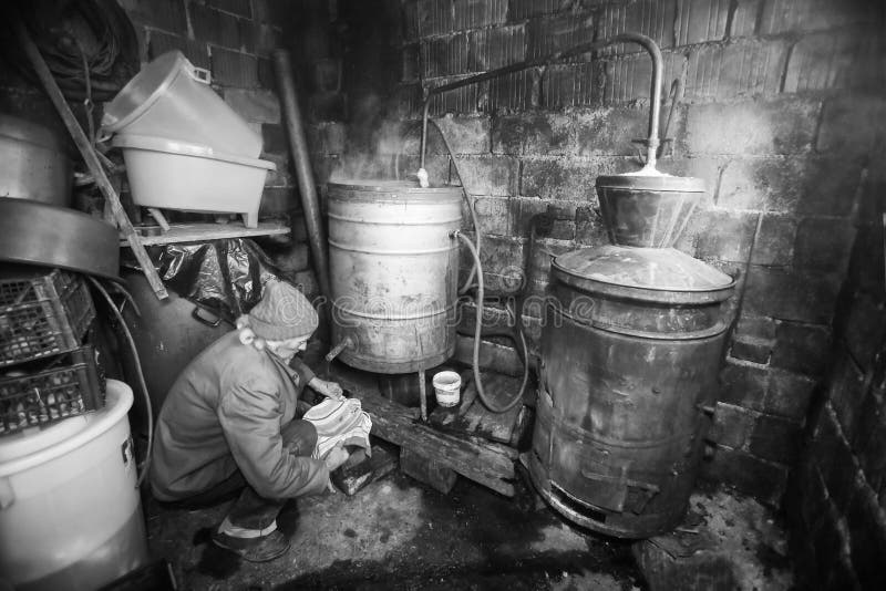 Making Homemade Fruit Brandy Bw Stock Photo - Image of indigent, bake ...