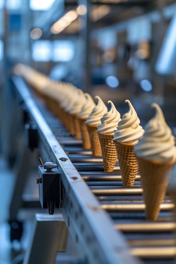 Making Ice Cream in a Cone at a Factory. Selective Focus Stock Photo ...