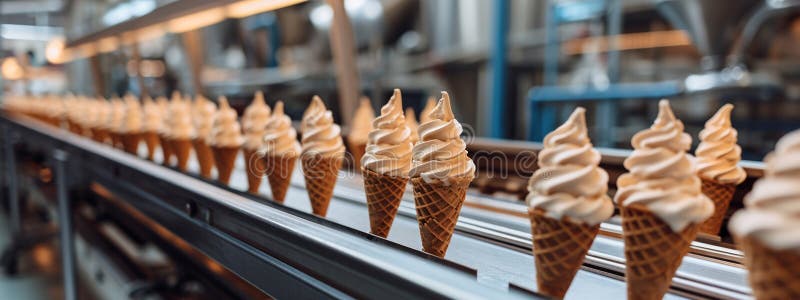 Making Ice Cream in a Cone at a Factory. Selective Focus Stock Photo ...