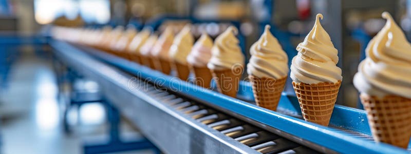 Making Ice Cream in a Cone at a Factory. Selective Focus Stock Photo ...