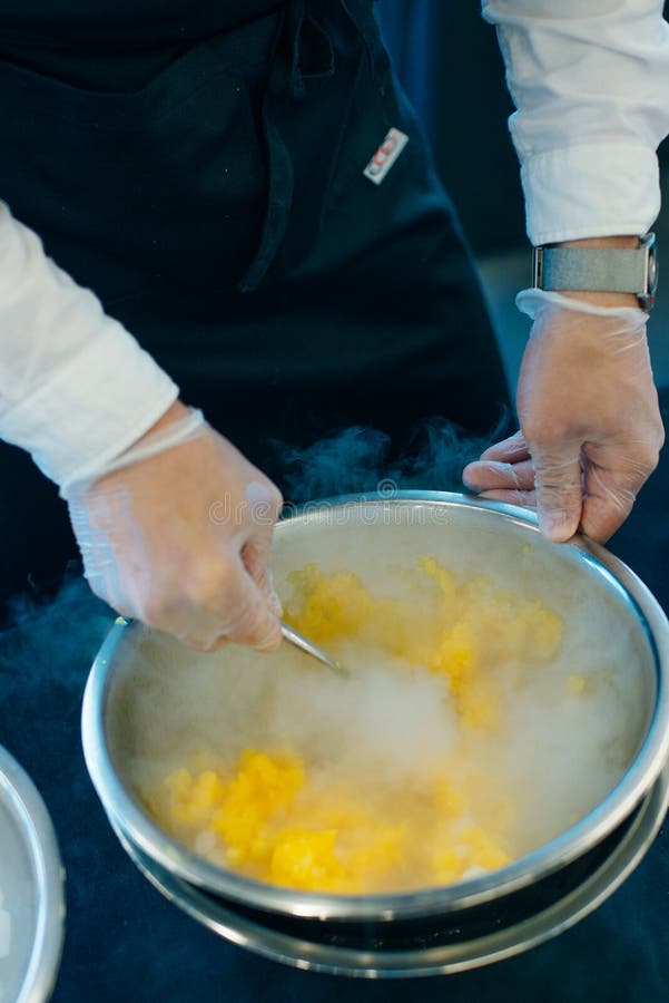 Making Ice Cream with Liquid Nitrogen, Professional Cooking Stock Photo ...