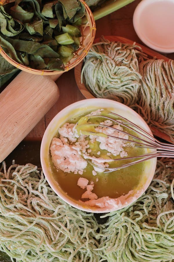 Making Jade Noodle Made of Vegetable and Egg. Stock Image - Image of ...