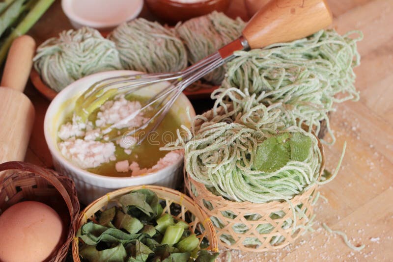 Making Jade Noodle Made of Vegetable and Egg. Stock Image - Image of ...