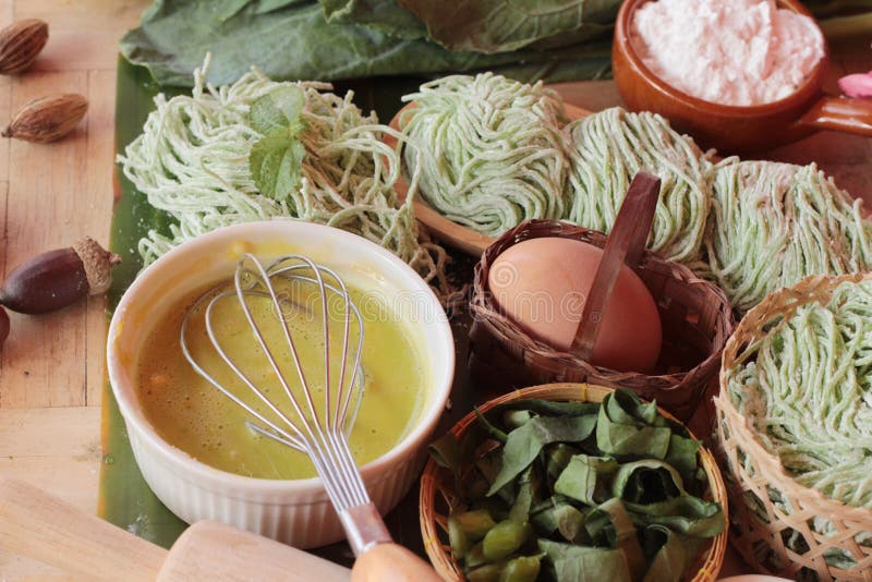Making Jade Noodle Made of Vegetable and Egg. Stock Photo - Image of ...