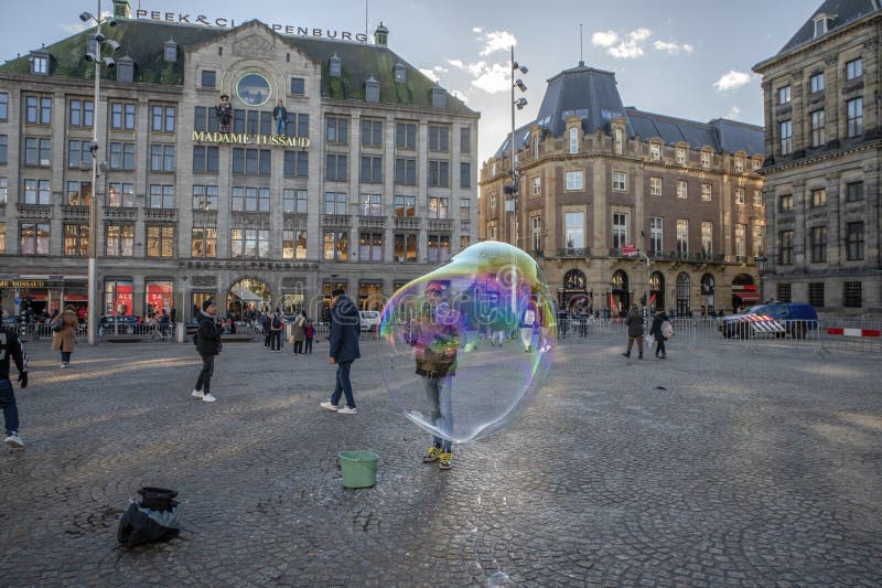 Making Large Soap Bells at the Dam Square at Amsterdam the Netherlands ...
