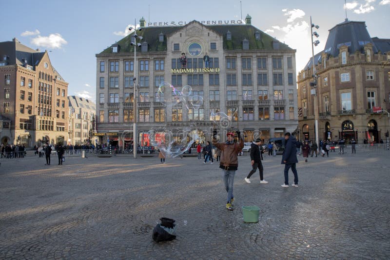 Making Large Soap Bells at the Dam Square at Amsterdam the Netherlands ...