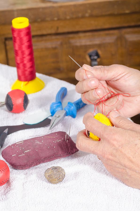 Making leather balls stock image. Image of handcrafted - 39992657