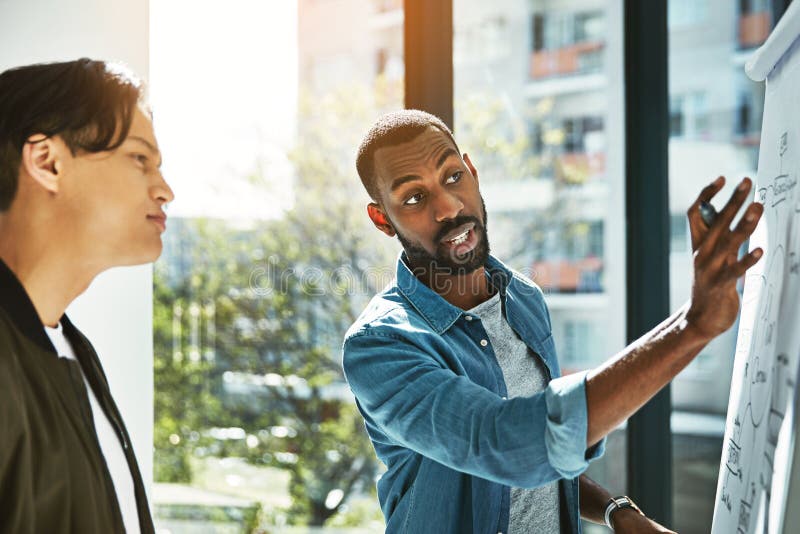 Making Mind Maps Work for Them. Two Young Businessmen Brainstorming ...