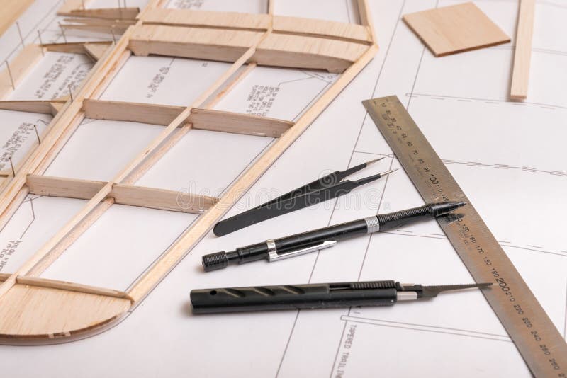 Making a Model Airplane from Balsa Wood with Instructions Stock Image ...