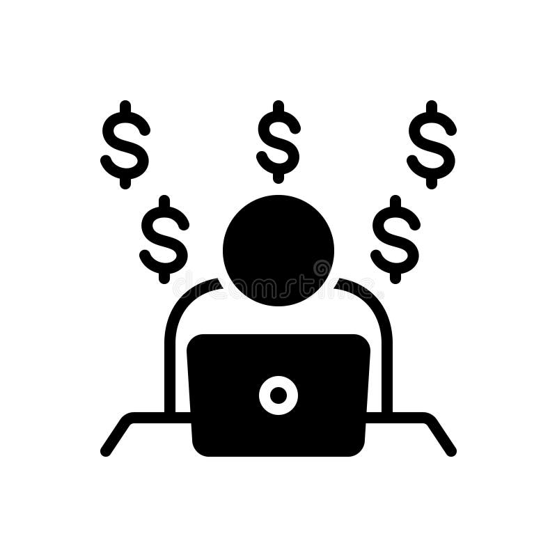 Black Solid Icon for Making Money, Laptop and Currency Stock Vector ...