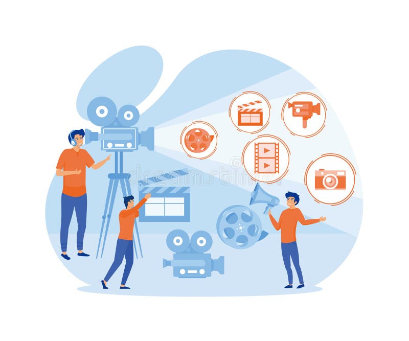 Making Movie, Video Production Landing Page Template with Tiny People ...