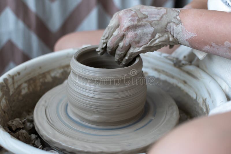 Making of Mud Pot on Potters Wheel during Workshop in Art Ceramic Stock ...