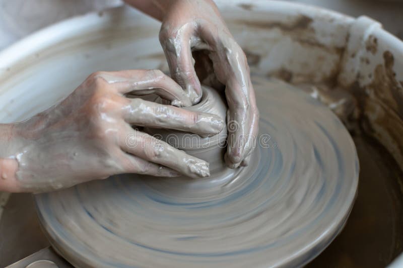 Making of Mud Pot on Potters Wheel during Workshop in Art Ceramic Stock ...
