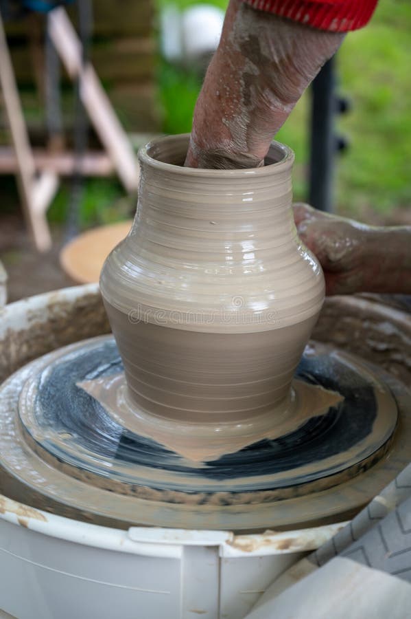 Making of Mud Pot on Potters Wheel during Workshop Outdoor Stock Photo ...