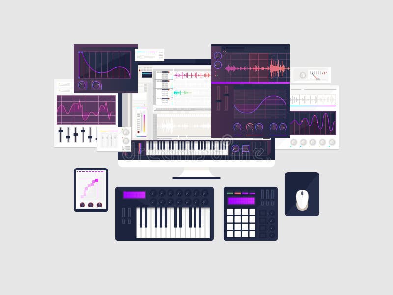 Making Music Workspace Concept in Flat Design Stock Illustration ...