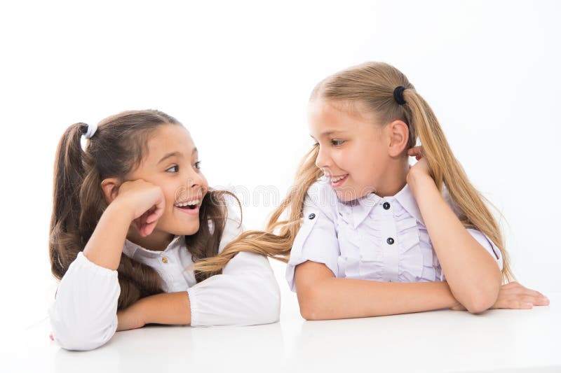Making New Friends In School Happy Small Friends Talking During Class Stock Image Image Of