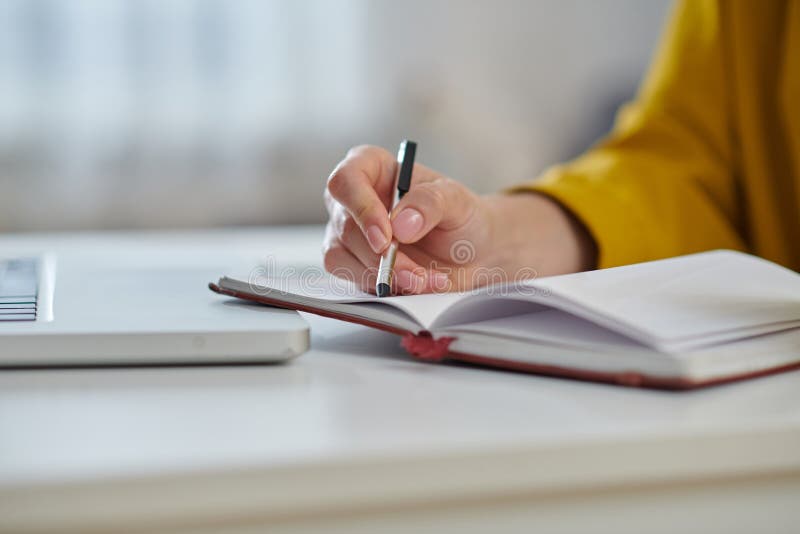 Close Up of a Womans Hand Making Notes Stock Image - Image of work ...