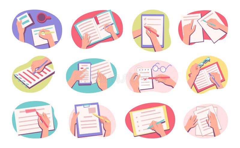 Making Notes. Hand Holding Pencils and Writing Notes Exact Vector ...