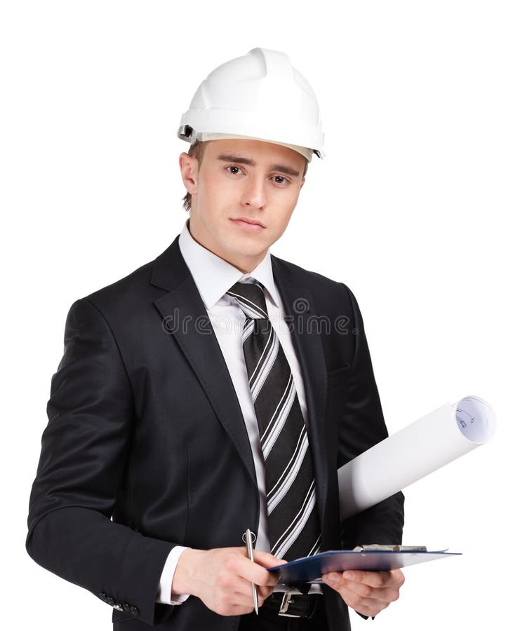 Making Notes Man in White Helmet Stock Image - Image of architecting ...