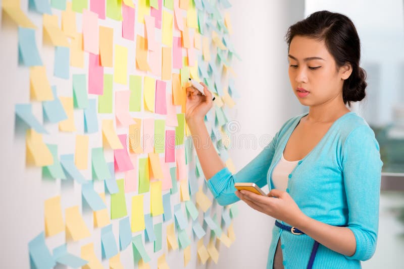 Making Notes On The Memo Stickers Stock Image - Image of wall ...