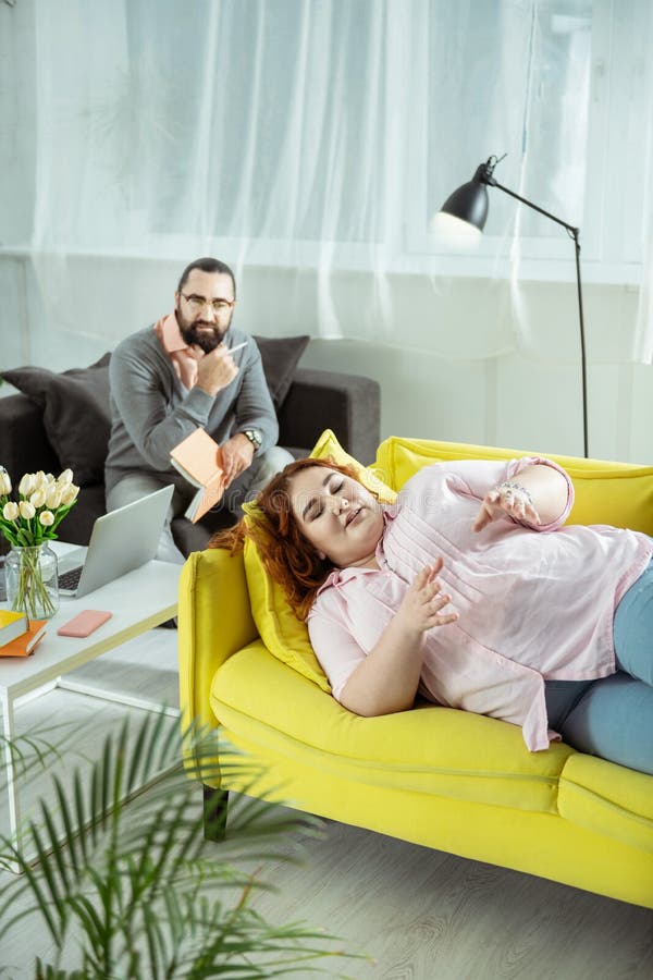 Positive Delighted Female Person Talking about Her Feelings Stock Image ...