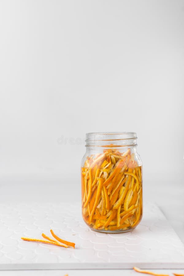 Making Orange Extract, Orange Peel in a Glass Jar Stock Image - Image ...