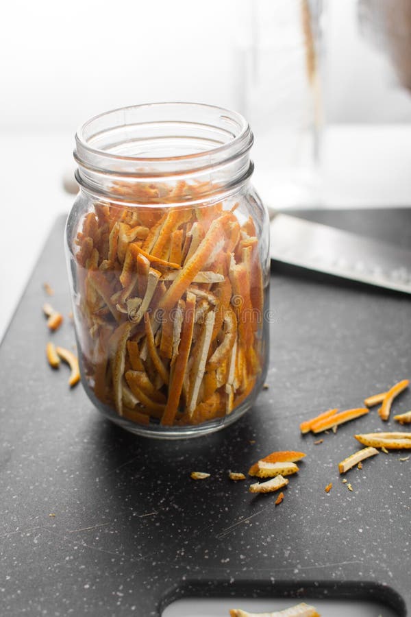 Making Orange Extract, Orange Peel in a Glass Jar Stock Image - Image ...
