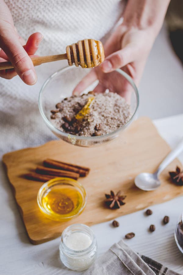 Making Organic Scrub Handmade at Home with Hands Stock Photo - Image of ...