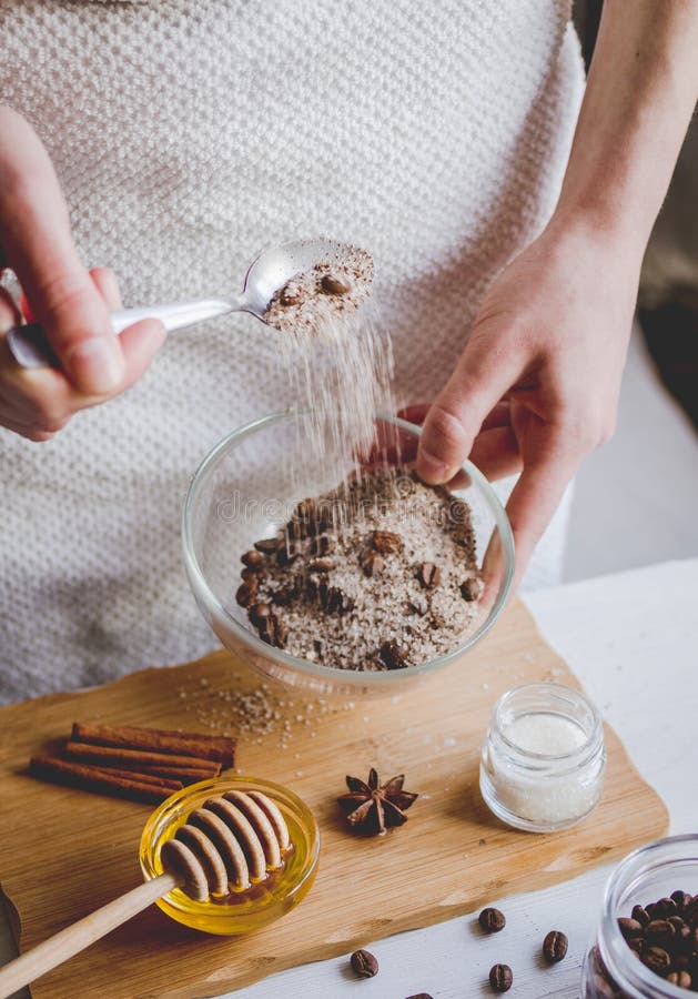 Making Organic Scrub Handmade at Home with Hands Stock Photo - Image of ...