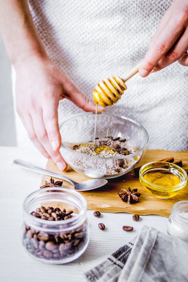 Making Organic Scrub Handmade at Home with Hands Stock Image - Image of ...