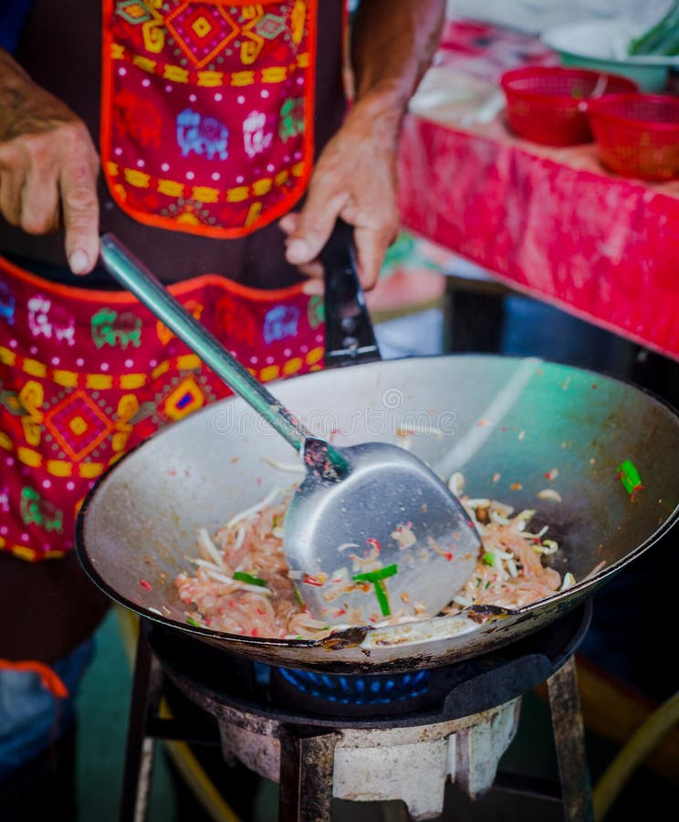 Making Pad Thai Wrapped in Eggs Stock Image - Image of yellow, noodles ...