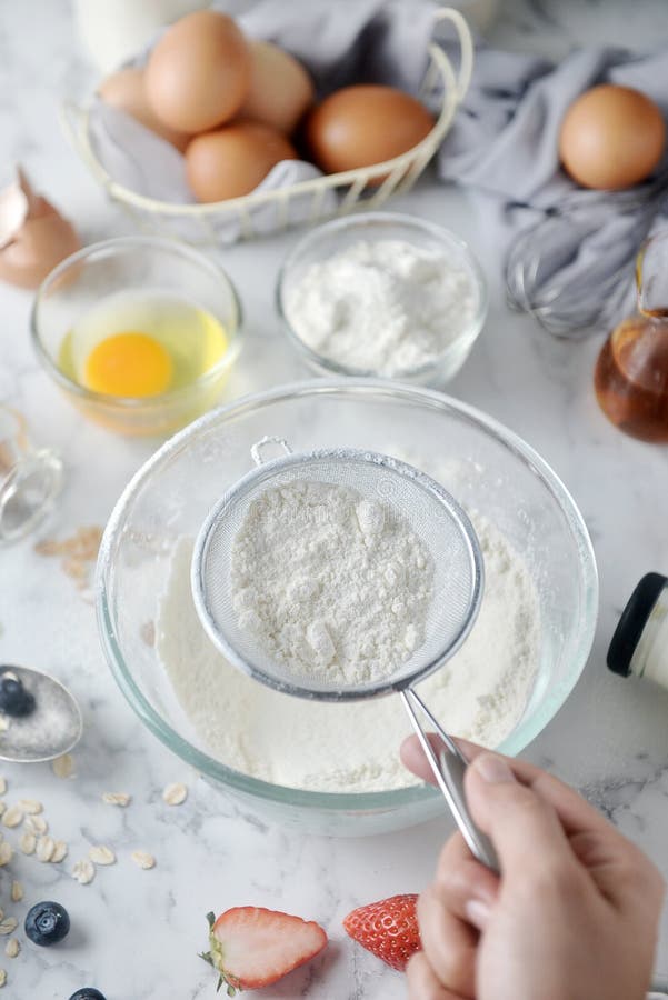 Making Pancakes, Cake, Baking Side View of Baker Hands Pouring Batter ...