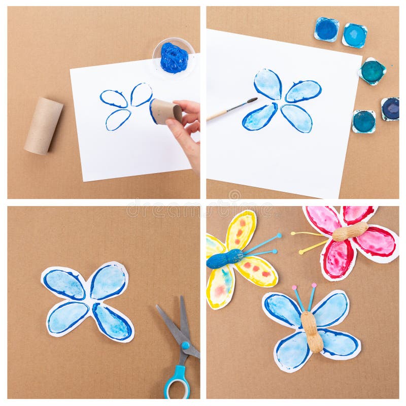 Making Paper Craft Butterflies, Stamp, Paint Tubes, Recycling Concept ...