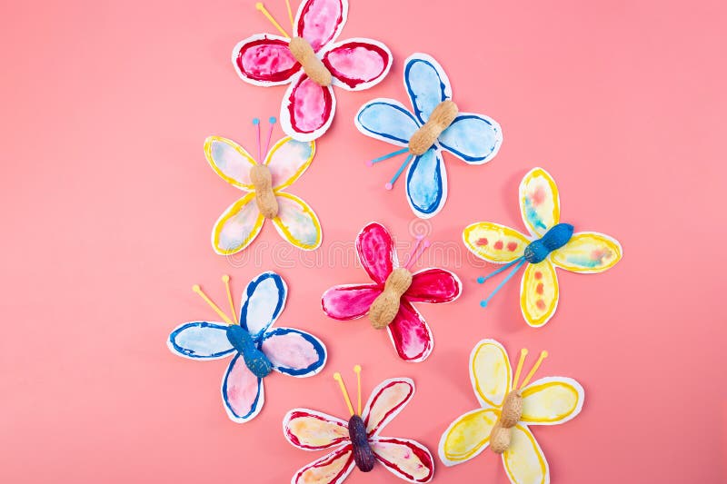 Making Paper Craft Butterflies, Stamp, Paint Tubes, Recycling Concept ...