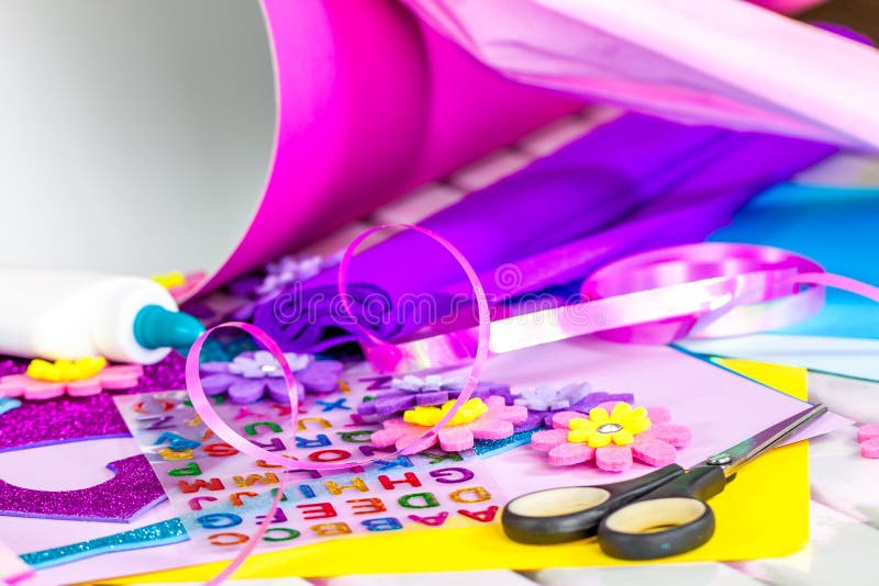 Making Paper Crafts for Candy Cone First Day of School Stock Photo ...
