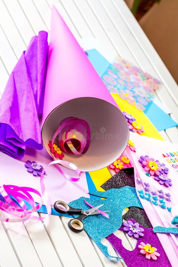 Making Paper Crafts for Candy Cone First Day of School Stock Image ...