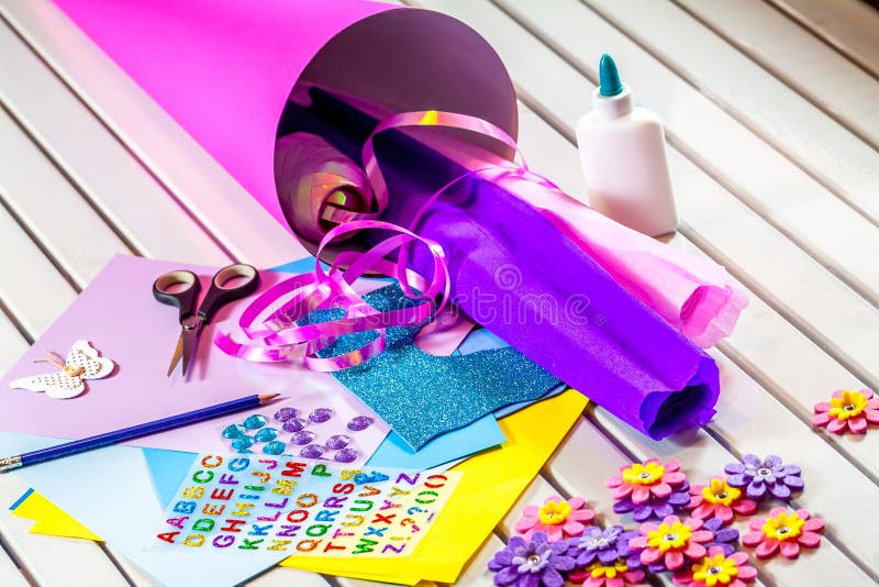 Making Paper Crafts for Candy Cone First Day of School Stock Image ...