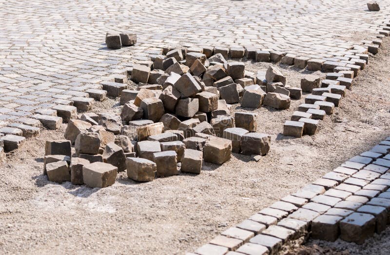 Making the Pavement of Stone Blocks I Stock Image - Image of builder ...