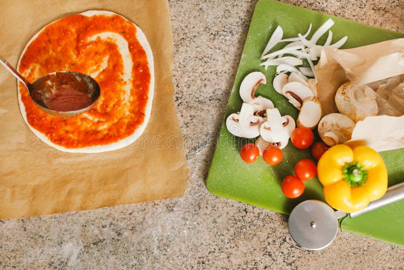 Making Pizza stock photo. Image of restaurant, hand, chef - 35383950