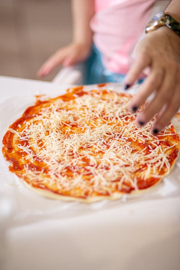 Making a Pizza at Home with Tomato and Cheese Stock Image - Image of ...
