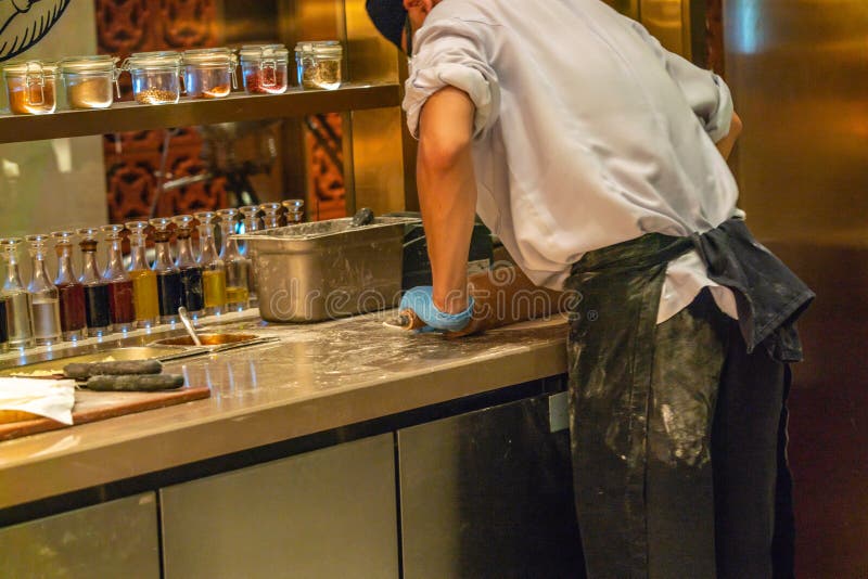 Making Pizza at an Italian Restaurant Stock Image - Image of ...