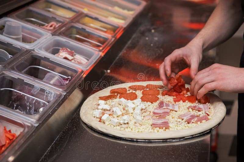 Making Pizza at Kitchen of Pizzeria Stock Image - Image of ingredient ...