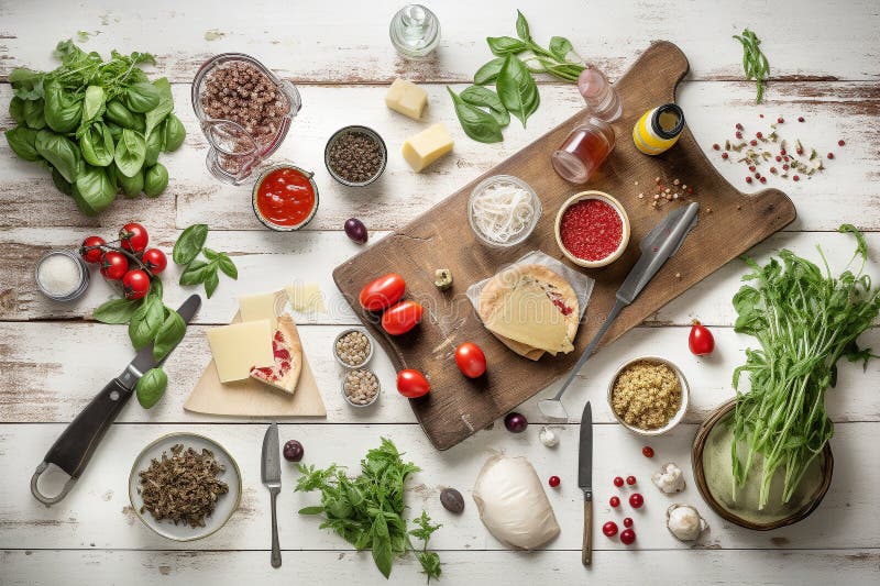 Making Waffles. Top View of a Kitchen Table with Ingredients and Tools ...