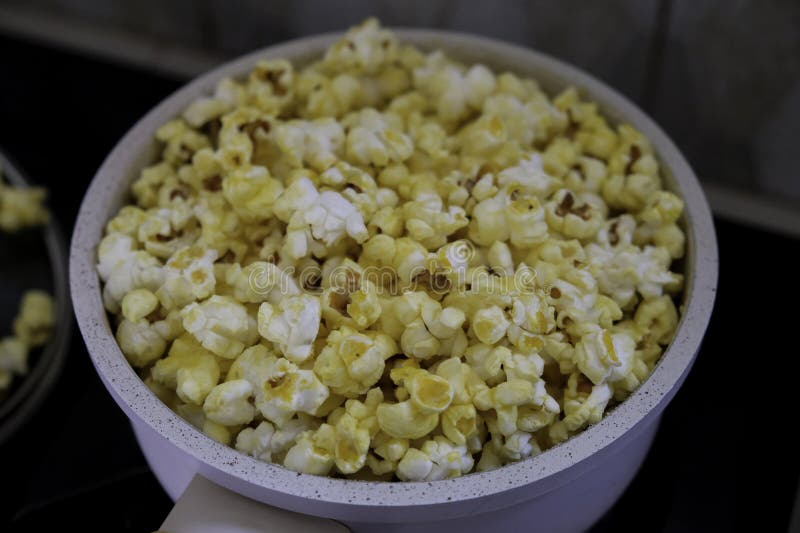 Making Popcorn in Non-stick Frying Pan Stock Photo - Image of delicious ...