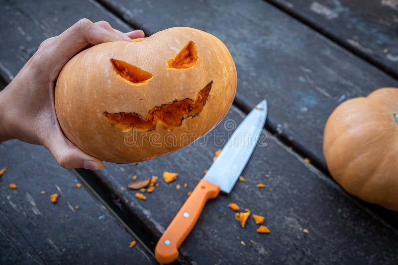 Making Process of Halloween Pumpkins Stock Image - Image of knife ...