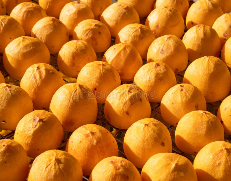 Making Process of Sun Exposuring Dried Persimmon in a Sieve in Autumn ...