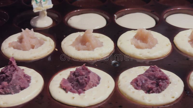 Making Red Bean Paste Cake with a Metal Plate Machine and White Cream ...