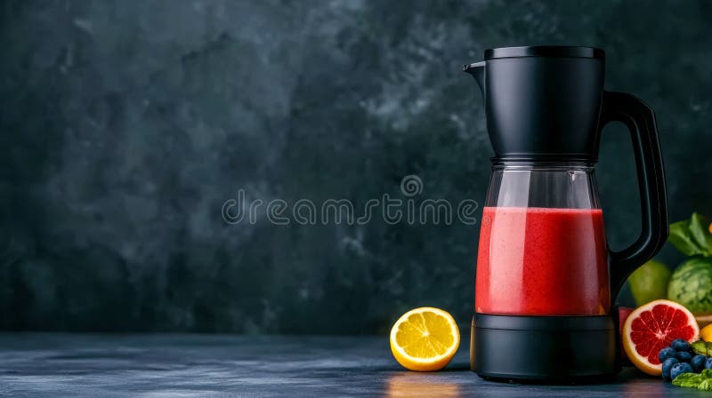 Making Red Smoothie with Electric Blender and Fresh Fruit in Kitchen ...