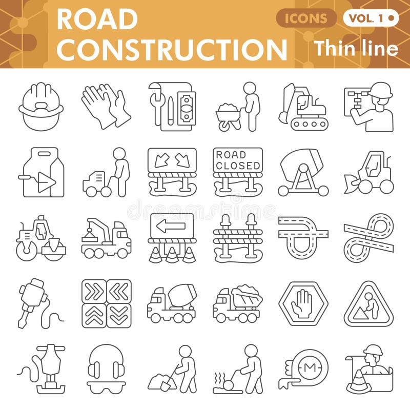 Making Road Symbols Collection or Sketches, Construction Theme Bar in ...