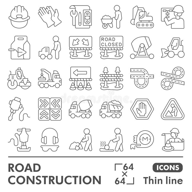 Making Road Symbols Collection or Sketches, Construction Theme in Thin ...